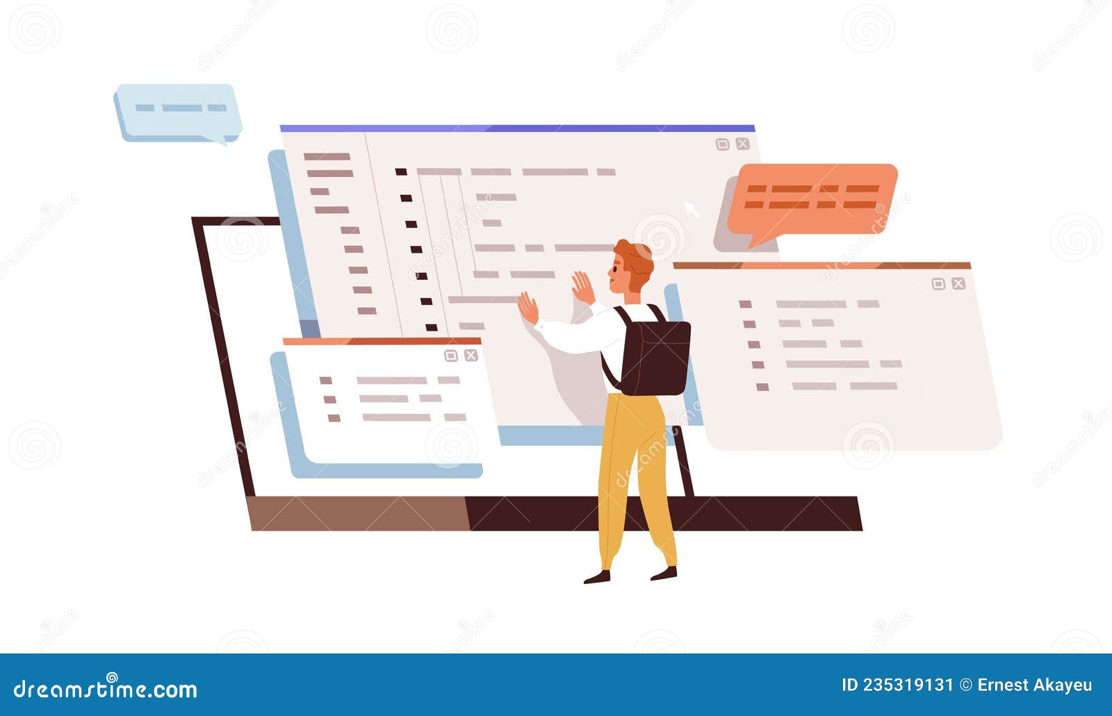 Software Backend Development Work Process With Program Code By Professional Coder Cartoon