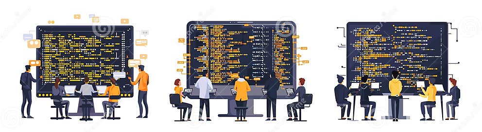 Coders Cartoon Vector Concepts. Male Female Program Diagrams Charts ...
