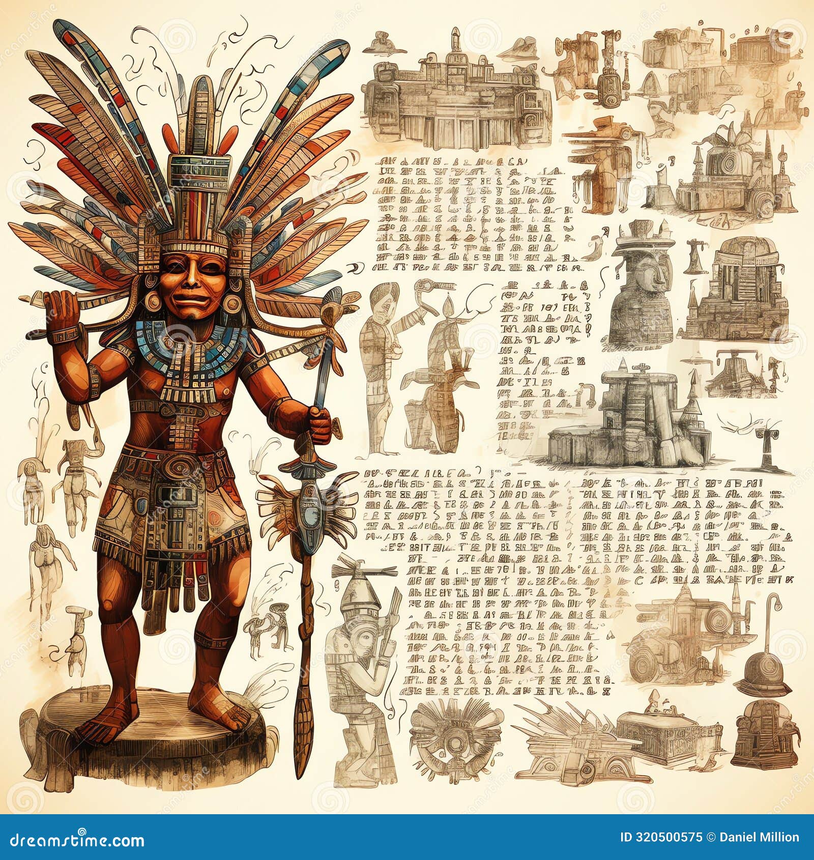 Codex Page With Aztec Pictorial Writing And Illustrations Illustration ...