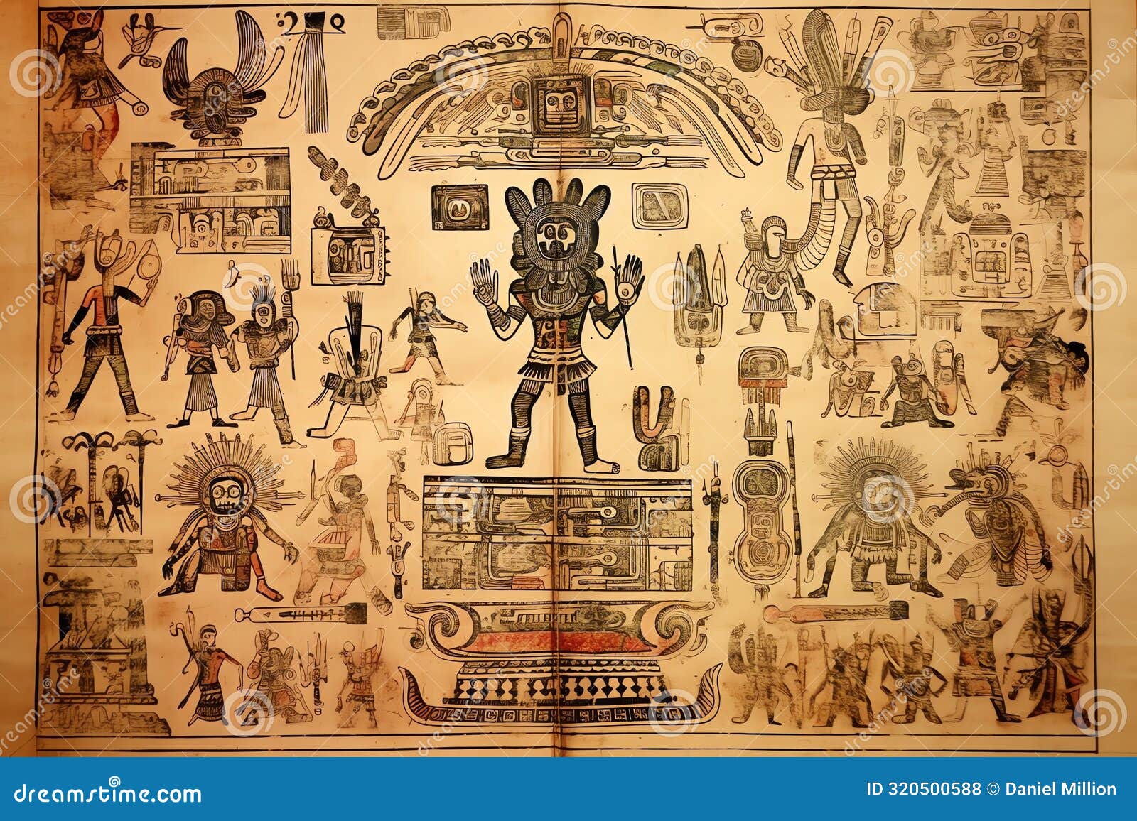 Codex Page with Aztec Pictorial Writing and Illustrations Illustration ...