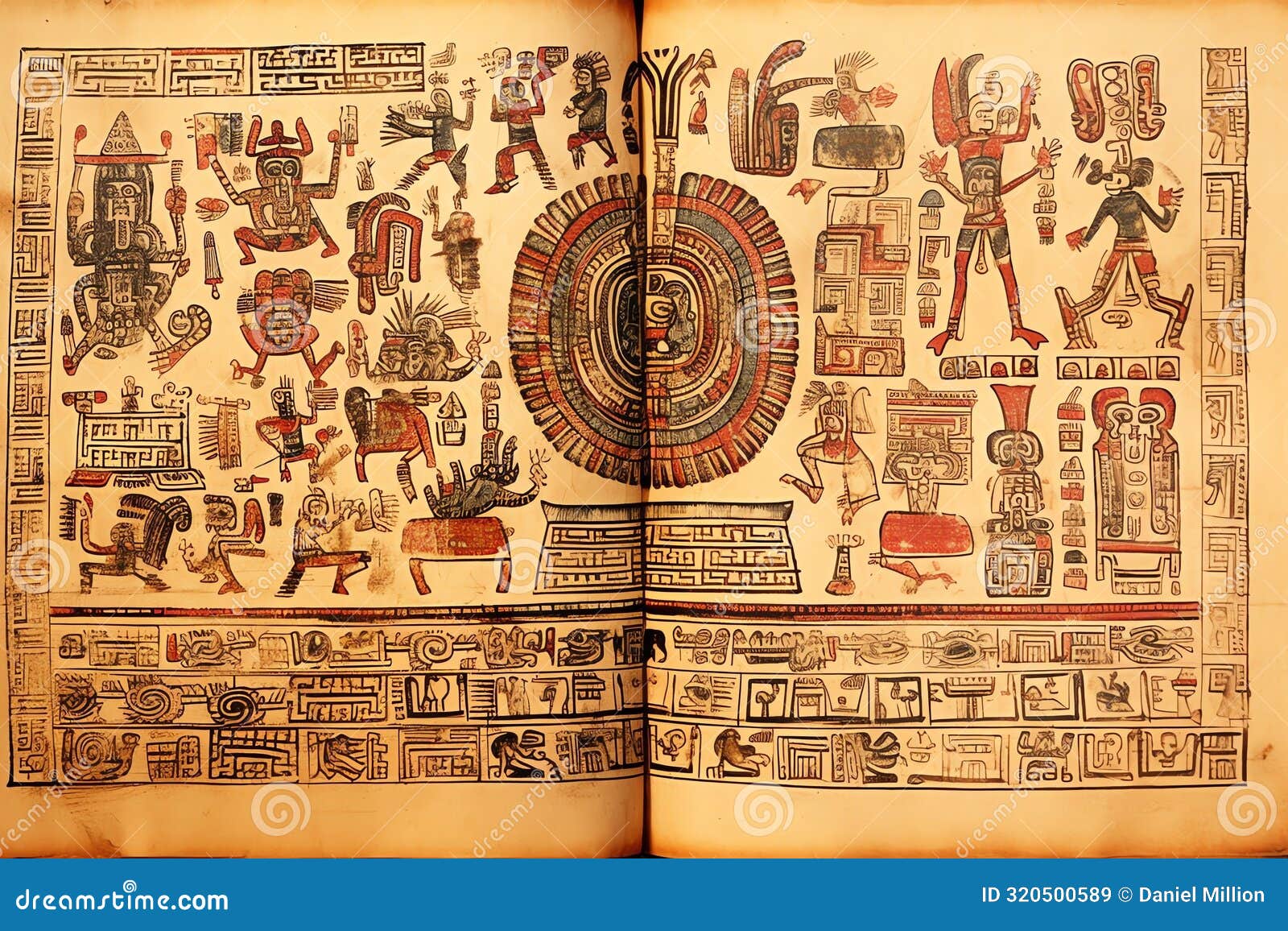Codex Page With Aztec Pictorial Writing And Illustrations Illustration ...