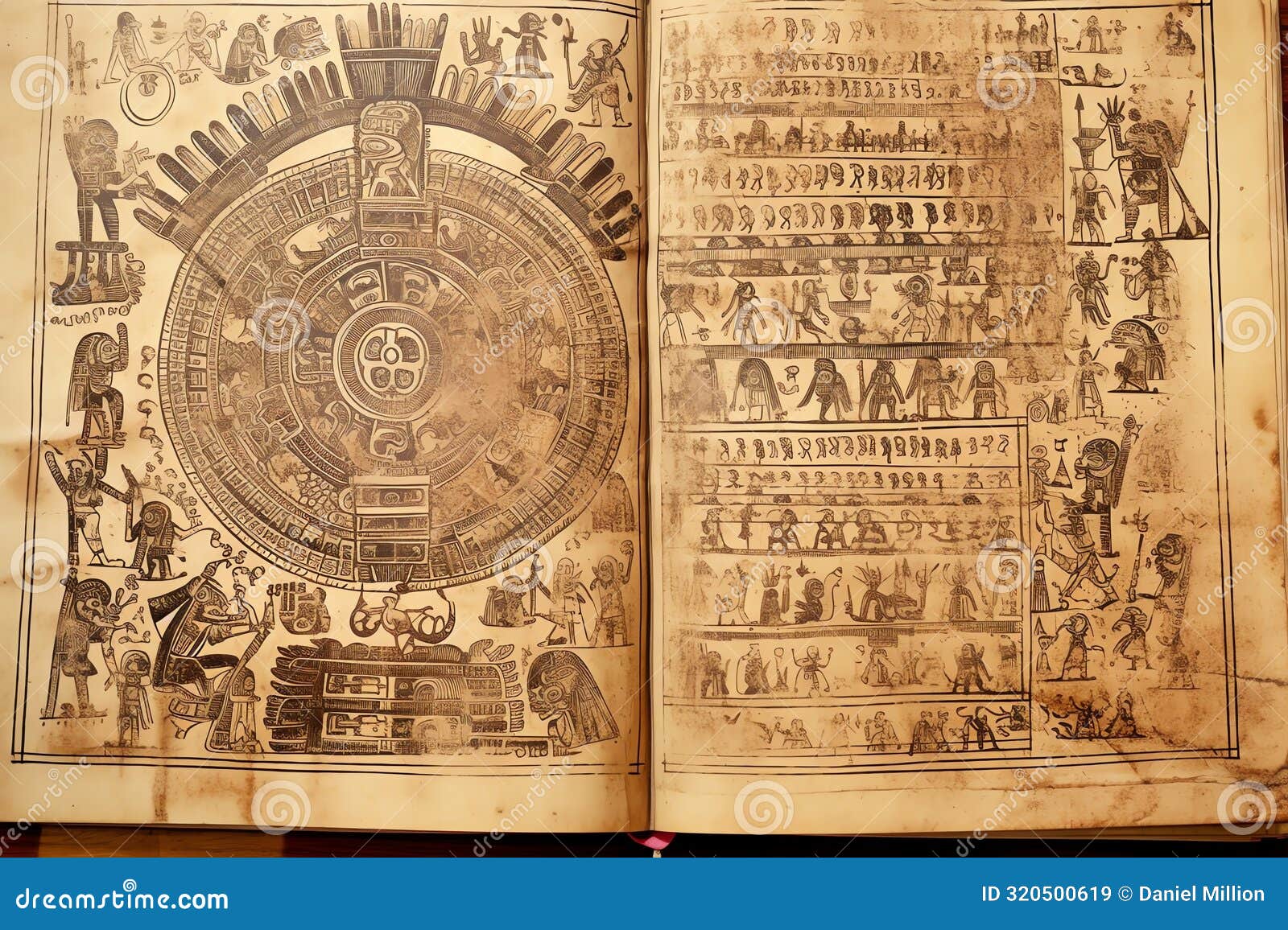 Codex Page with Aztec Pictorial Writing and Illustrations Illustration ...