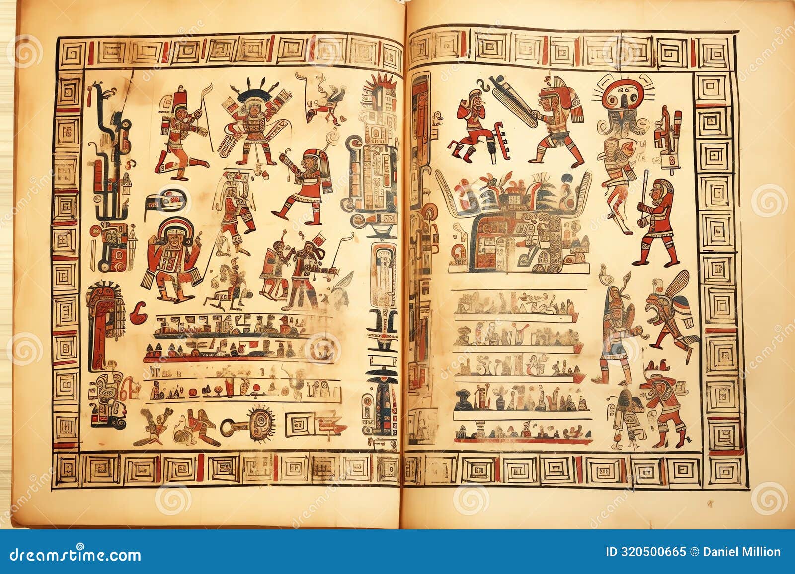 Codex Page with Aztec Pictorial Writing and Illustrations Illustration ...