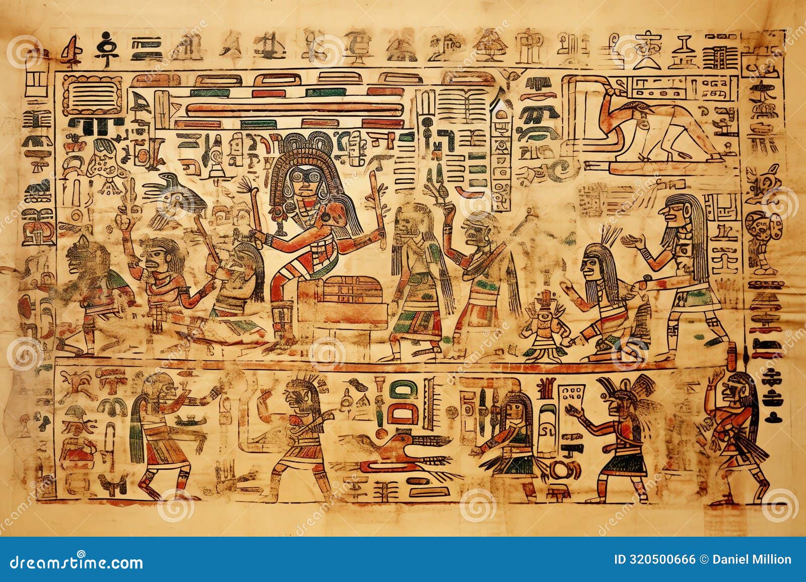 Codex Page With Aztec Pictorial Writing And Illustrations Illustration ...