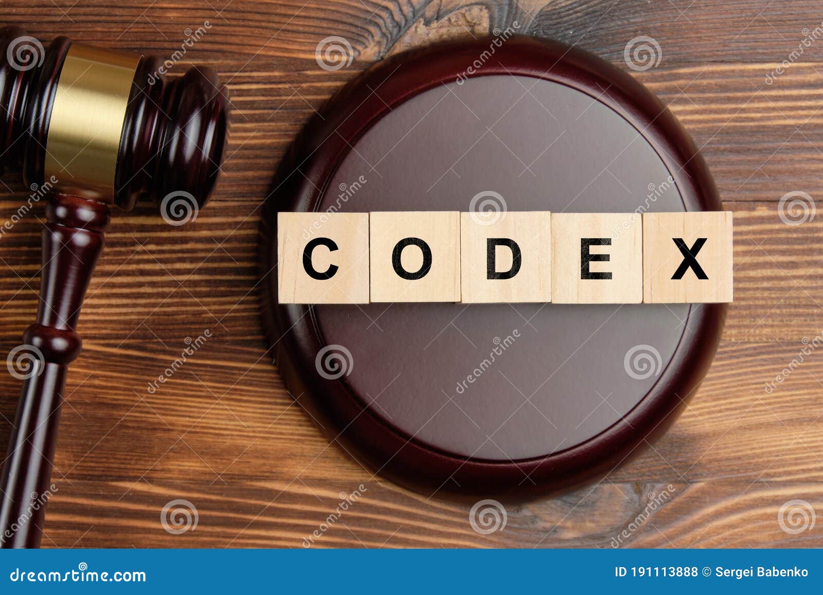 Codex Word on Wooden Blocks Next To Judge Hammer Stock Photo - Image of ...