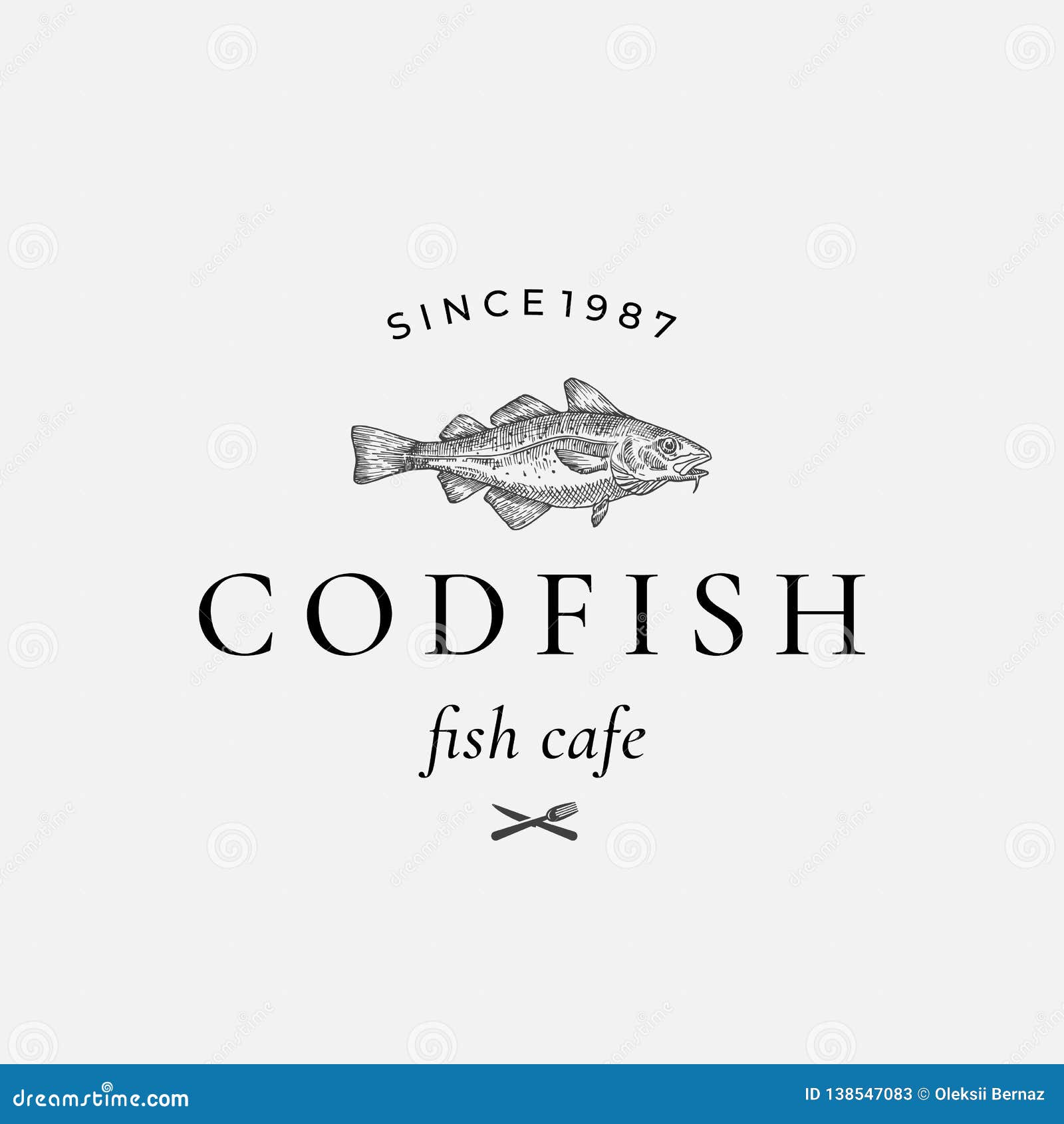 Codfish Abstract Vector Sign, Symbol or Logo Template. Hand Drawn Cod ...