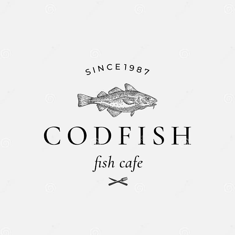 Codfish Abstract Vector Sign, Symbol or Logo Template. Hand Drawn Cod ...