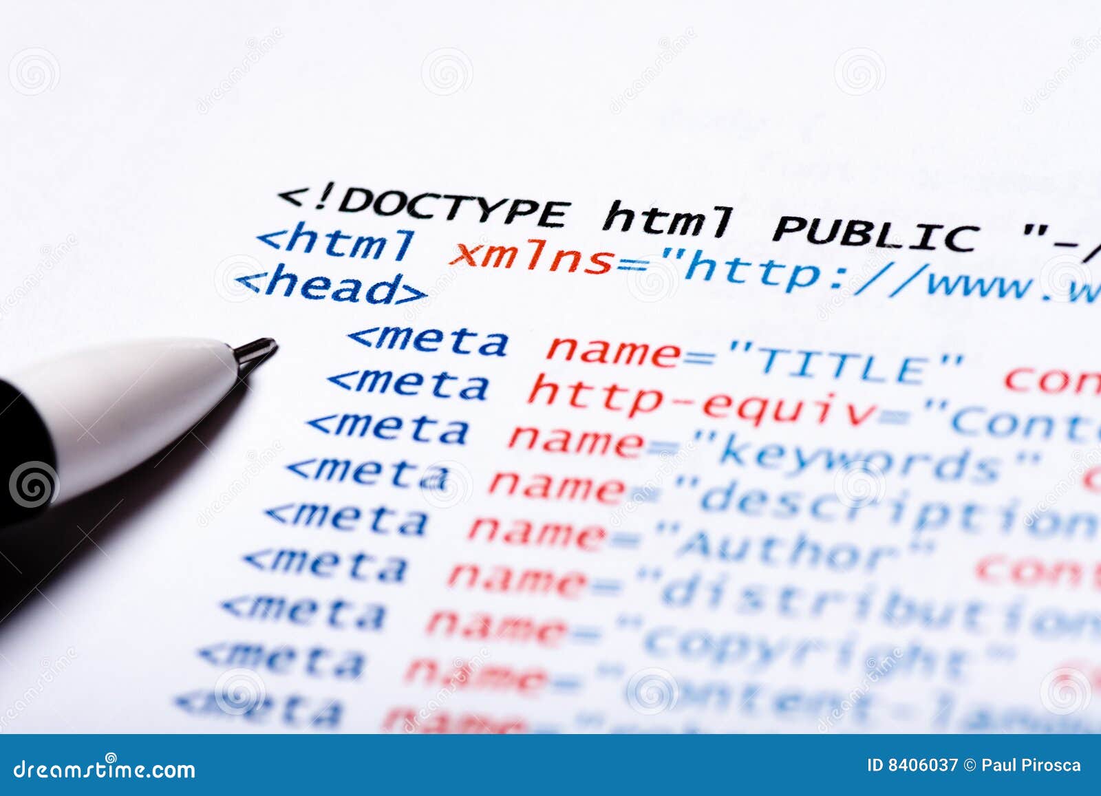 Codice del HTML immagine stock. Immagine di chiusura, stampa - 8406037