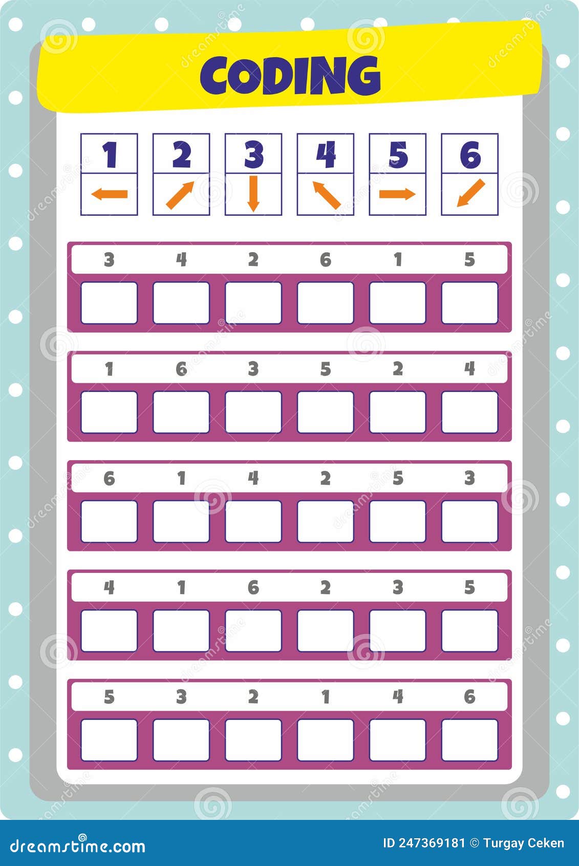 Coding Activity with Arrows for Kids Stock Illustration - Illustration ...