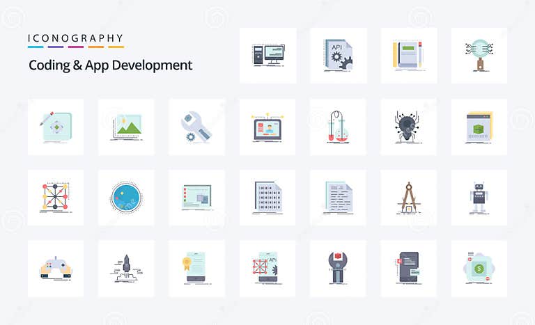 25 Coding and App Development Flat Color Icon Pack. Vector Icons Illustration Stock Vector ...