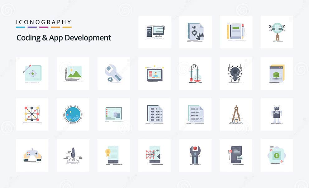 25 Coding and App Development Flat Color Icon Pack. Vector Icons Illustration Stock Vector ...