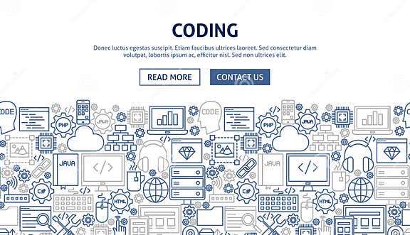 Coding Banner Design stock vector. Illustration of computer - 116331337
