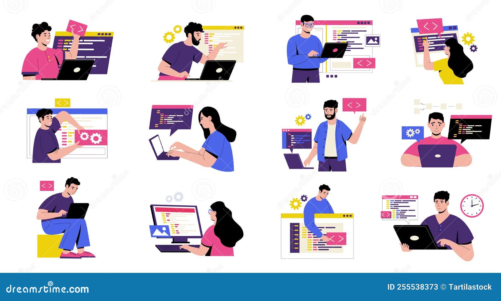 Coding Characters Concept Cartoon Developers Working On Web Programming And Application