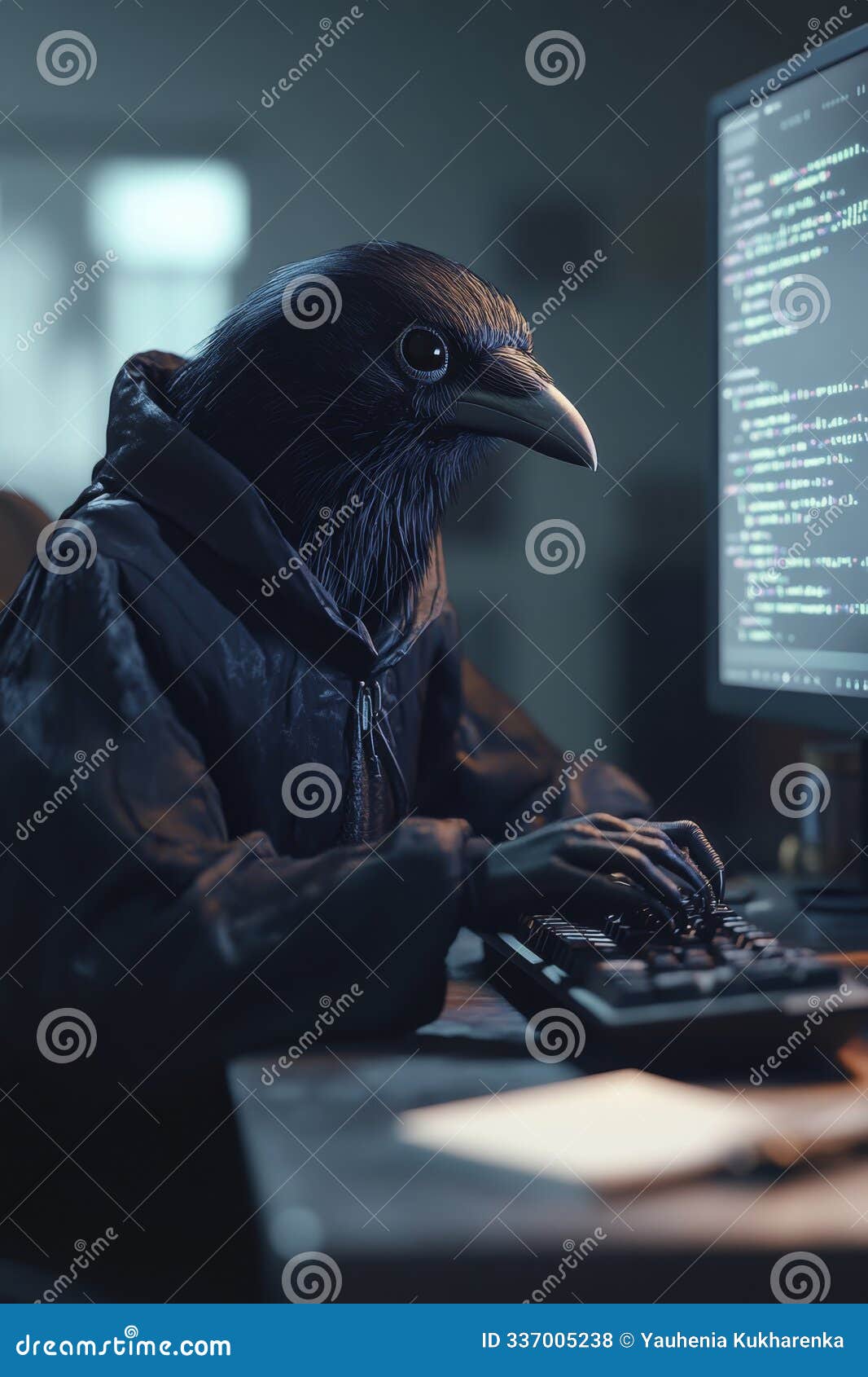 Coding Crow: a Tech Savvy Avian Stock Illustration - Illustration of ...