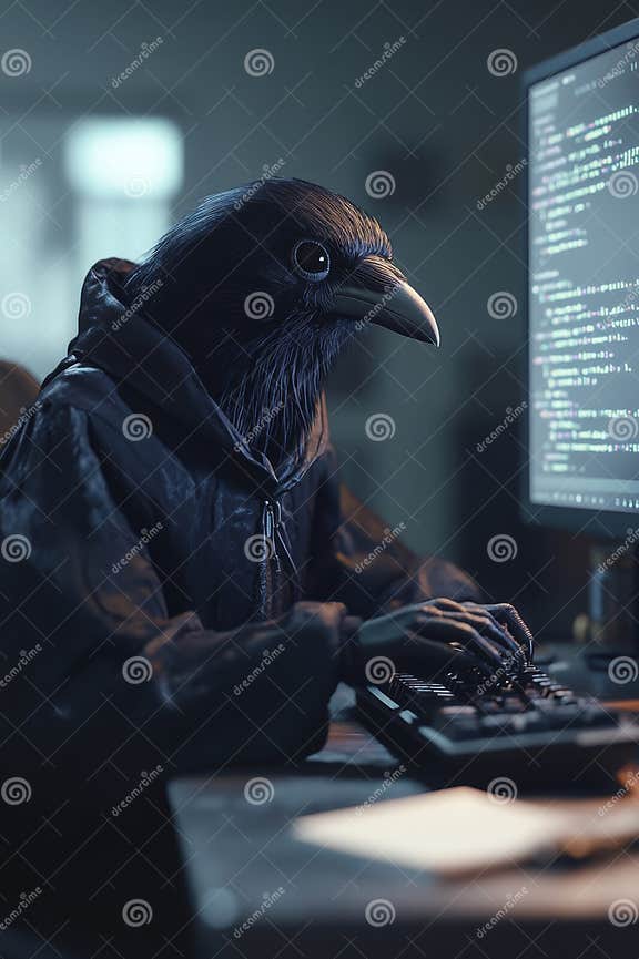 Coding Crow: a Tech Savvy Avian Stock Illustration - Illustration of ...