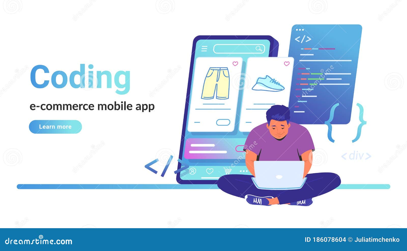 Coding E-commerce Mobile App for Online Store Stock Vector - Illustration of script, display ...