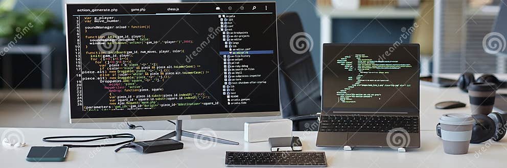 Coding Environment Showing Code on Multiple Devices Stock Image - Image ...