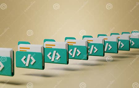 Coding Folder Icon for Software Development. 3D Render Stock Illustration - Illustration of icon ...