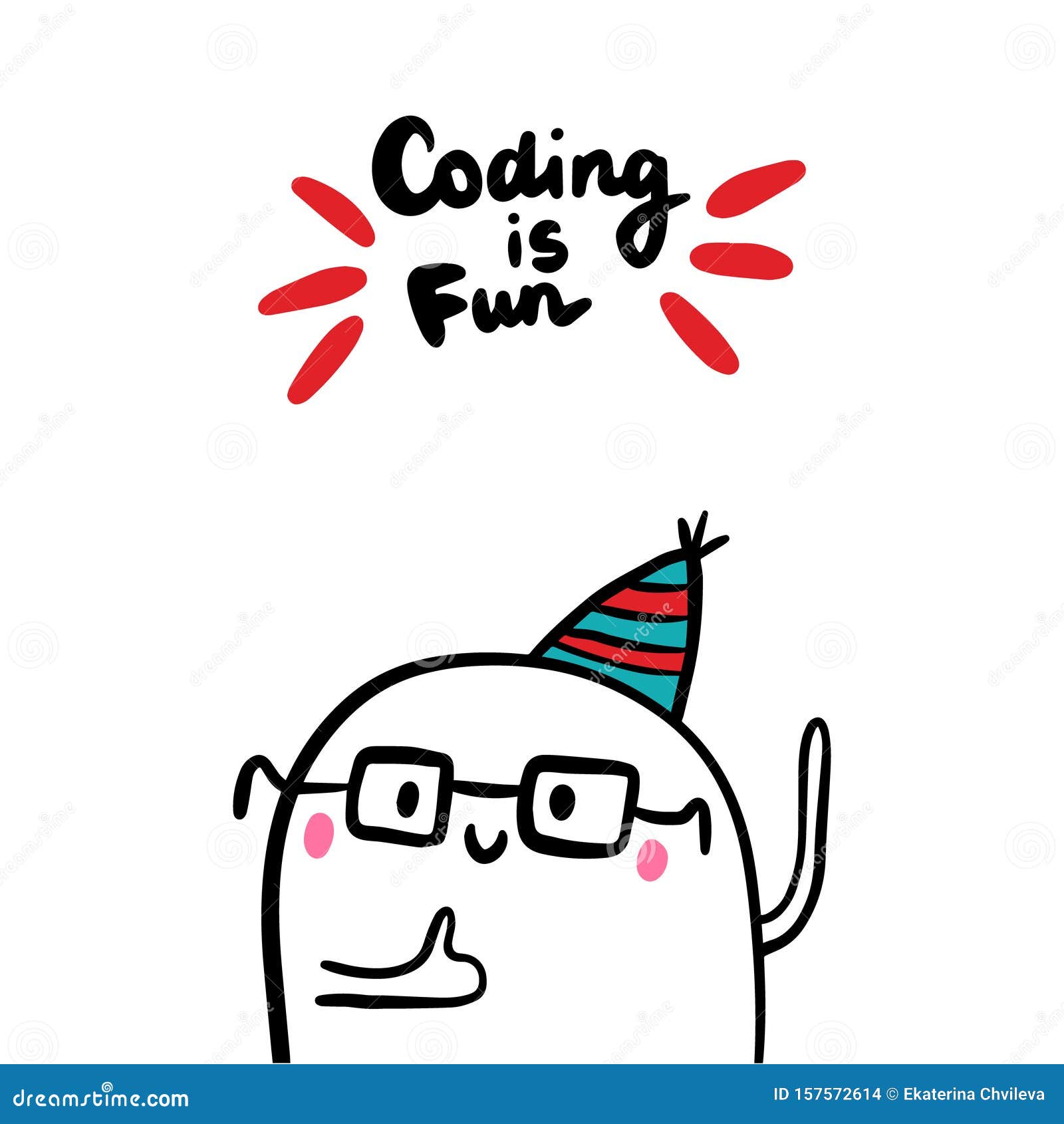 Coding Is Fun Hand Drawn Vector Illustration With Cute Programmer
