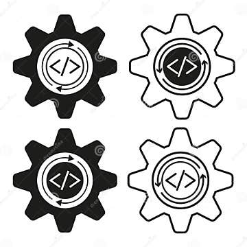 Coding Gear Icons. Development Cogwheels. Vector Coding Symbols. Black ...