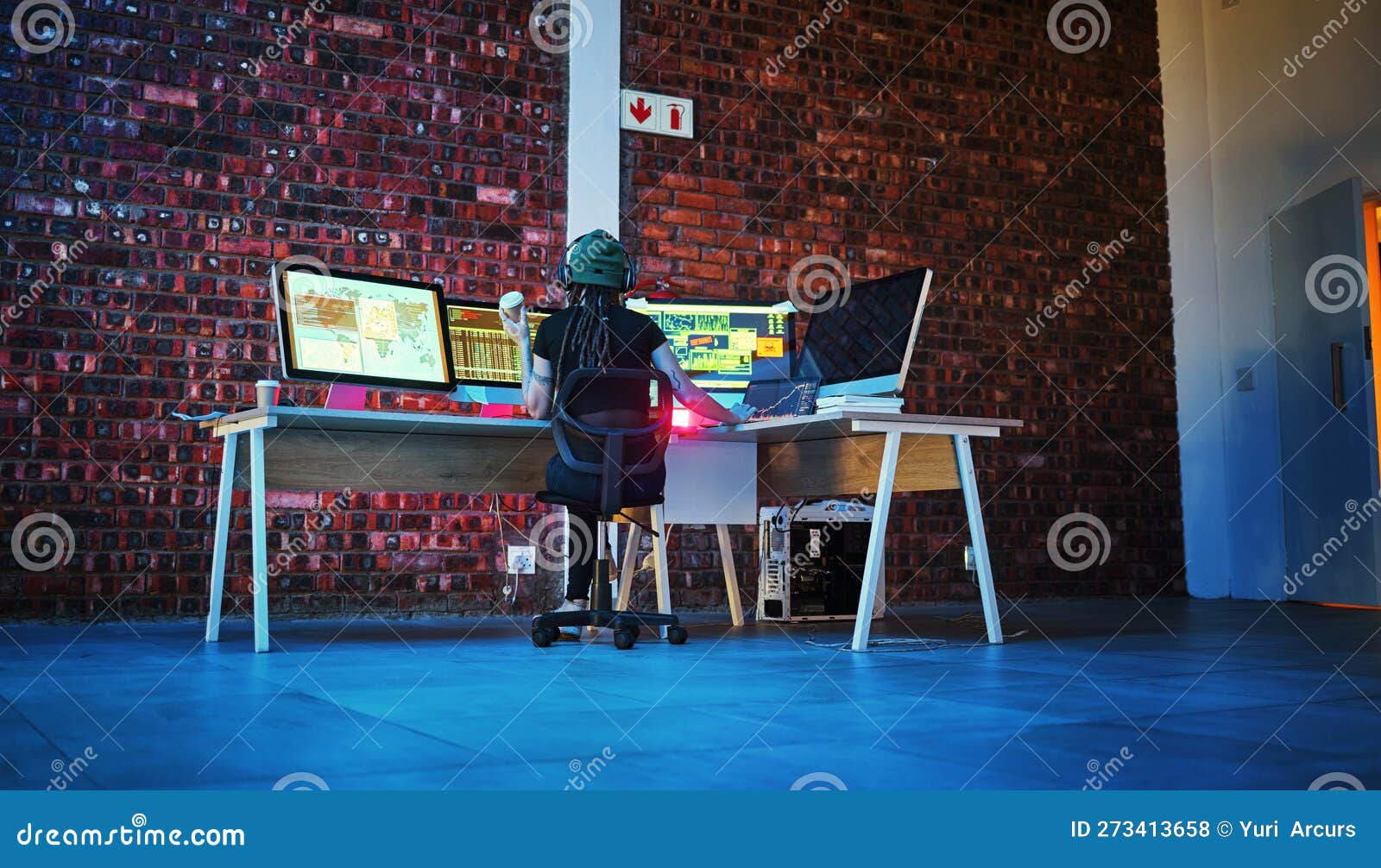 Coding Hacker Woman And Computer Monitor For Cybersecurity Programming And Data Analytics