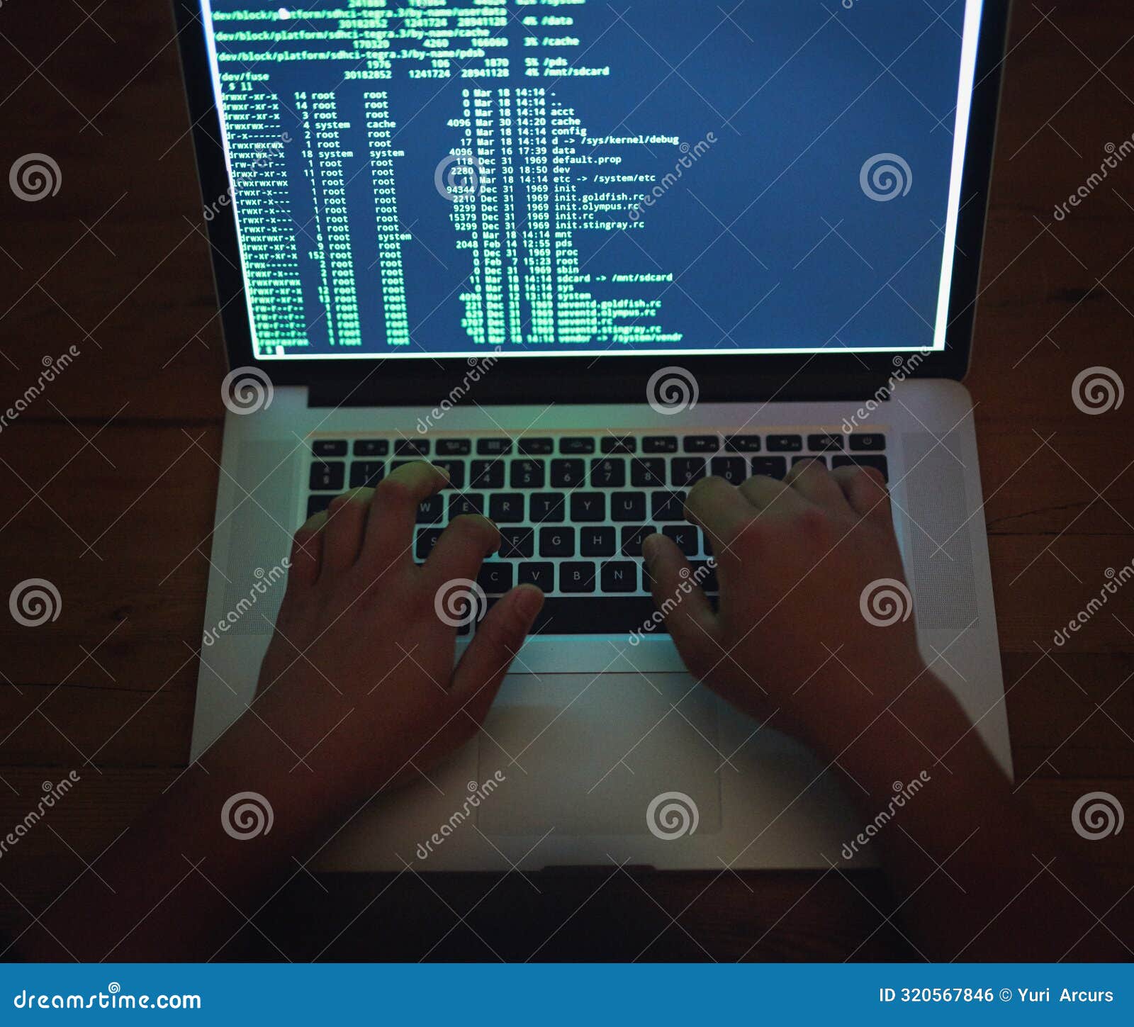 Coding, Hands and Hacker on Laptop at Night As Malware Thief for Hacking Database Software ...