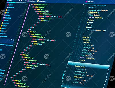 Coding HTML and Css in the Editor, Close Up. Web or Application ...
