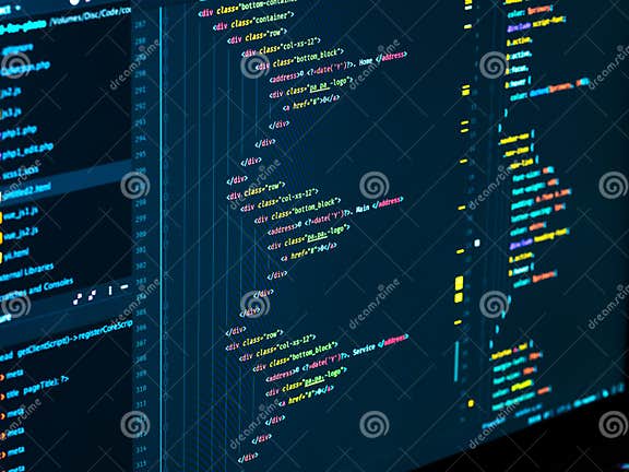 Coding Html and Css in IDE, Macro. Web Development. Software Source ...