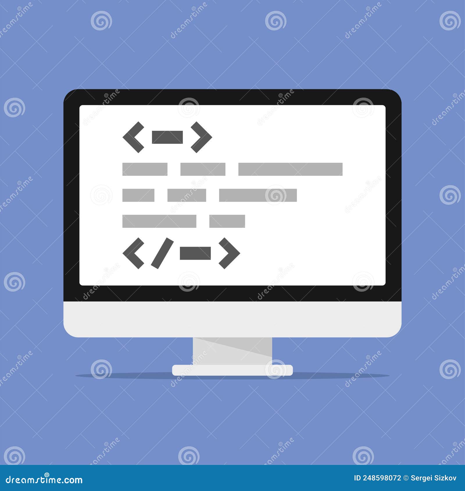 Coding Icon. Code with Open and Close Tags on Monitor Stock Vector ...