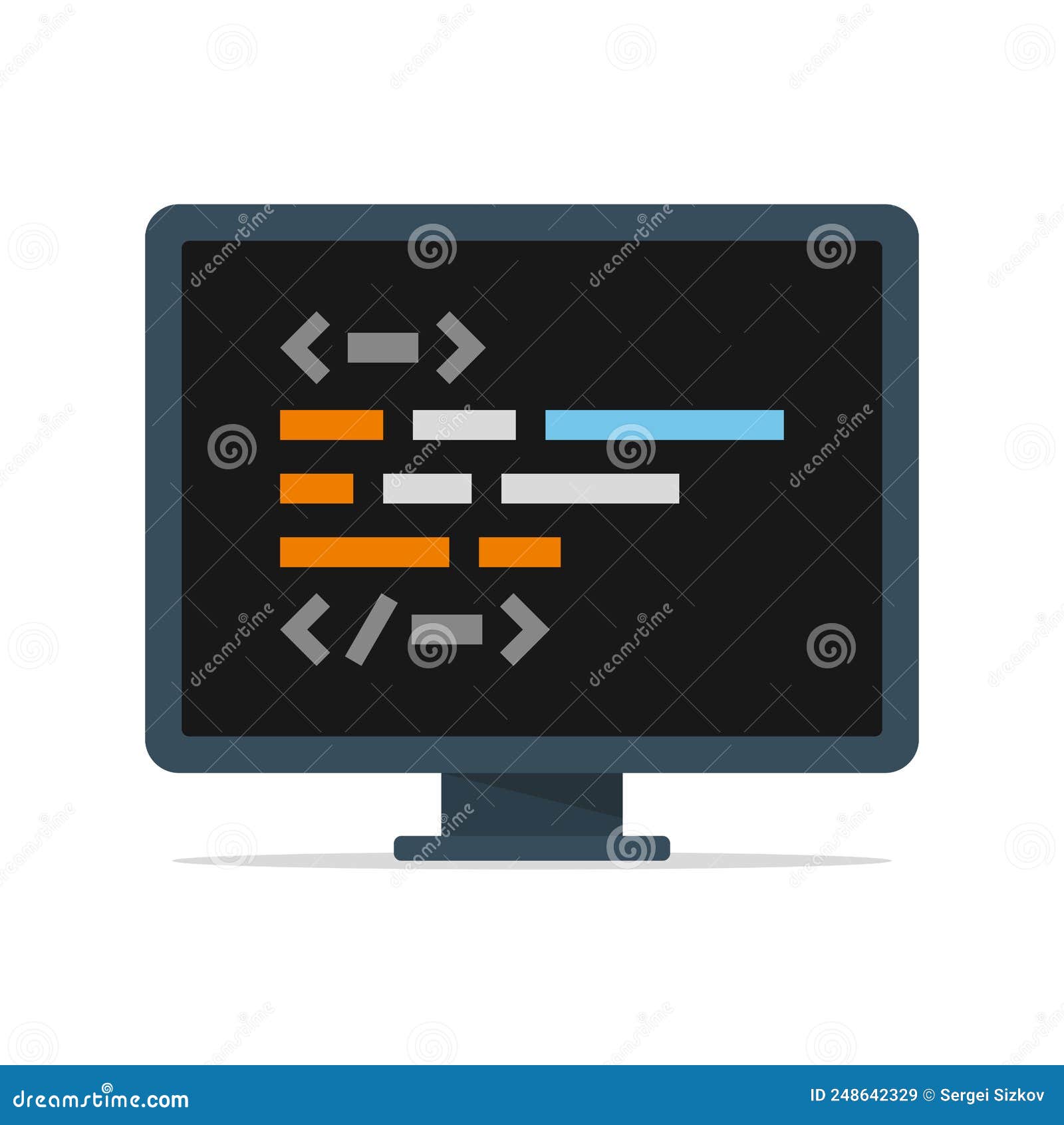 Coding Icon. Code with Open and Close Tags on Monitor Stock Vector ...