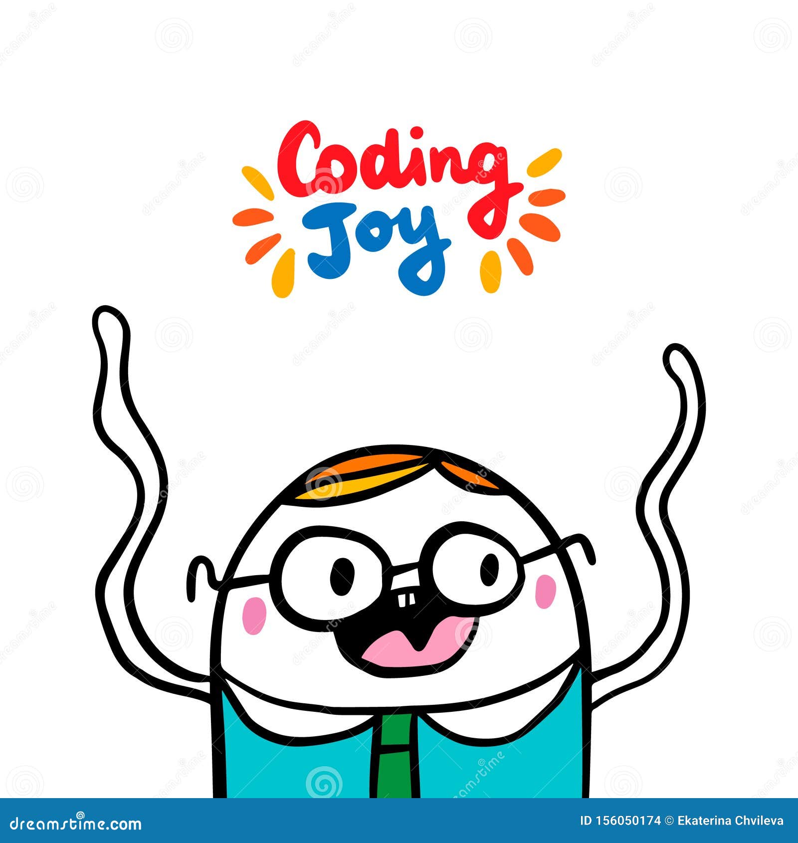 Coding Joy Hand Drawn Vector Illustration In Cartoon Style Crazy Programmer Stock Illustration