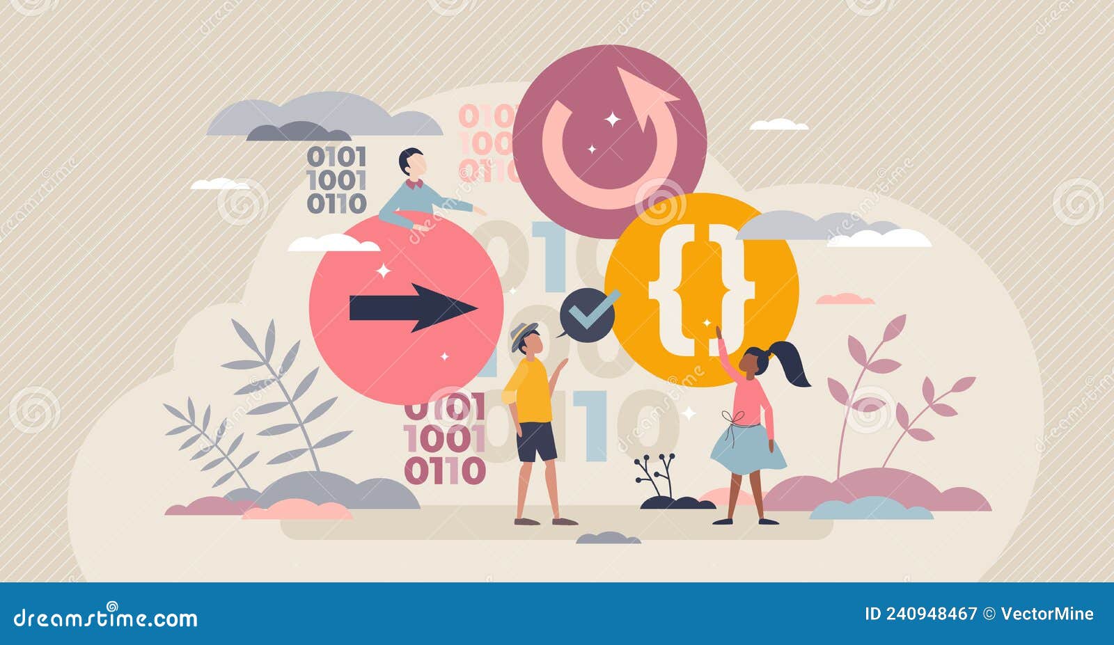 Coding for Kids and Children Programming Script Learning Tiny Person Concept Stock Vector ...