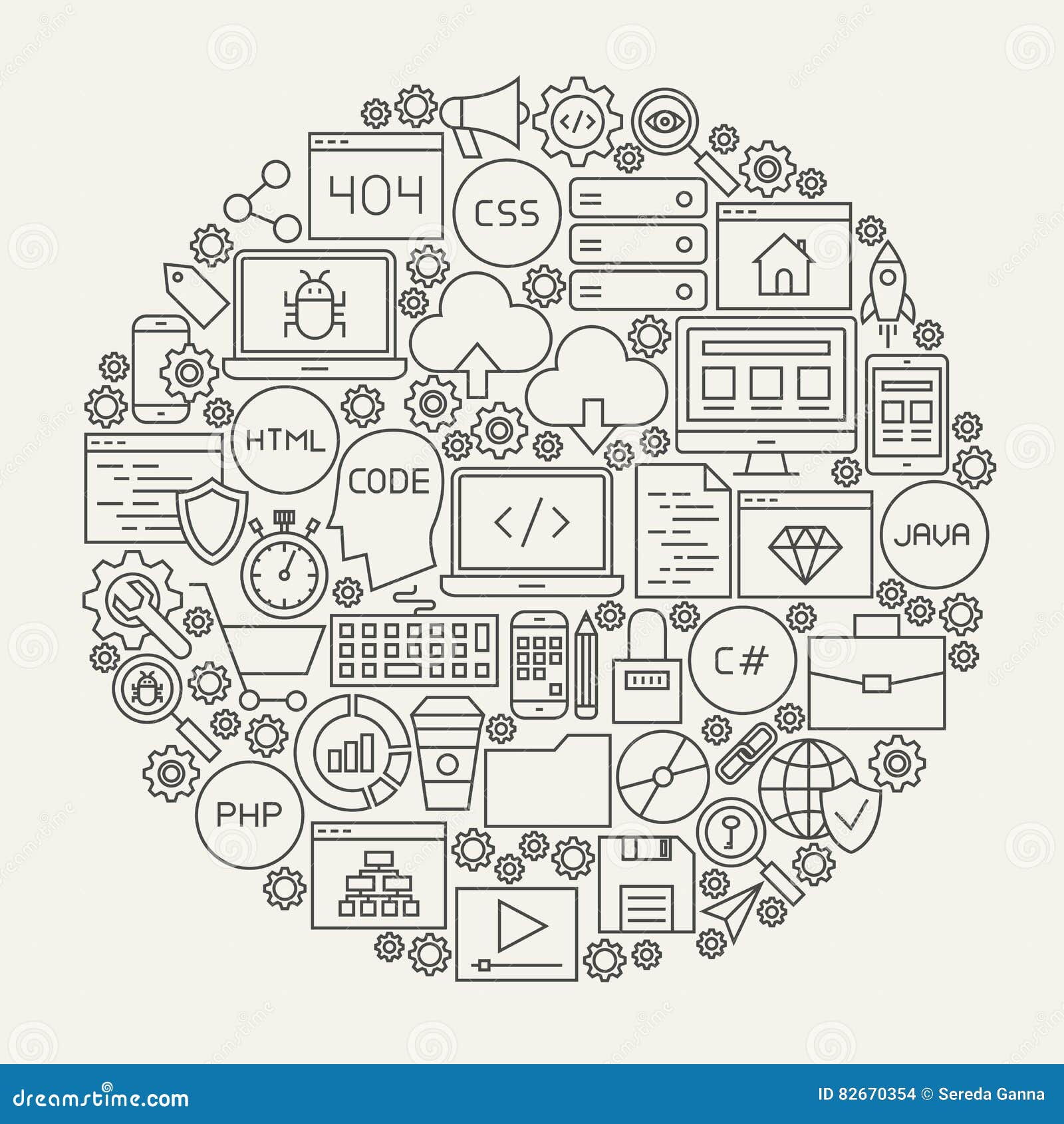 Web Coding Line Art Pictogram Vector Illustration | CartoonDealer.com ...