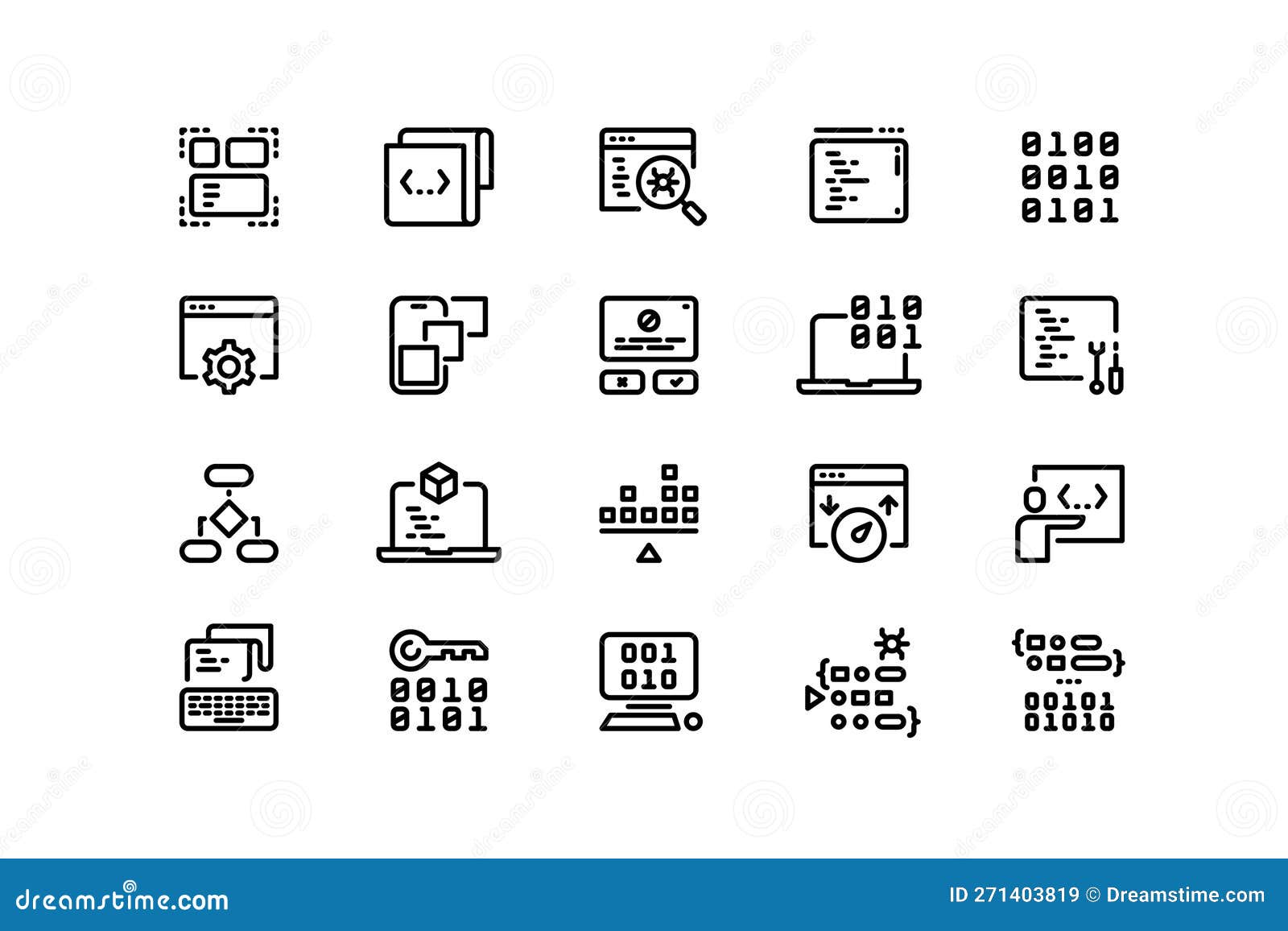 Coding Line Icons Program Code Editing Running And Debugging Software Architecture