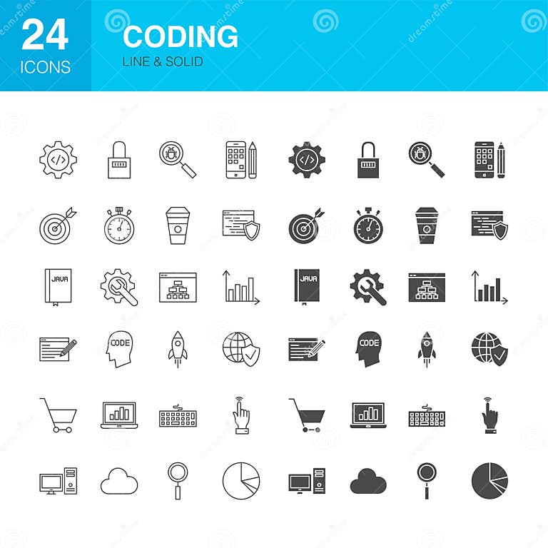Coding Line Web Glyph Icons Stock Vector - Illustration of mobile ...