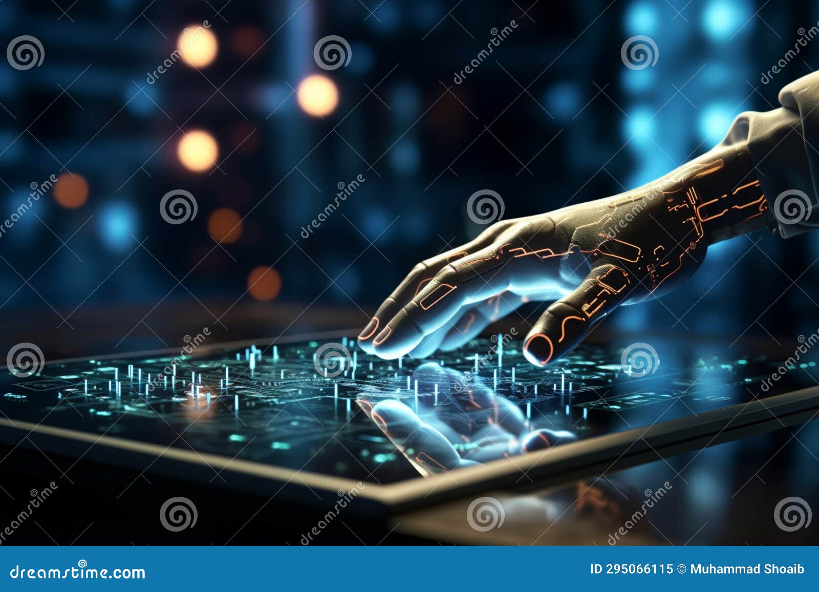 Coding Monitor Touched By Robotic Hands Demonstrating Advanced