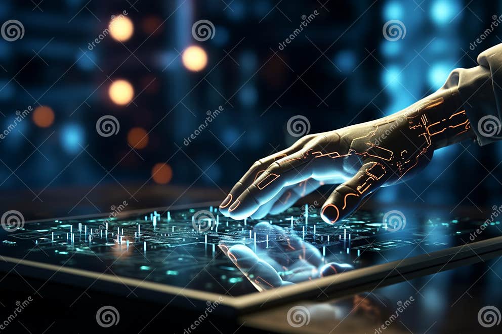 Coding Monitor Touched by Robotic Hands, Demonstrating Advanced ...