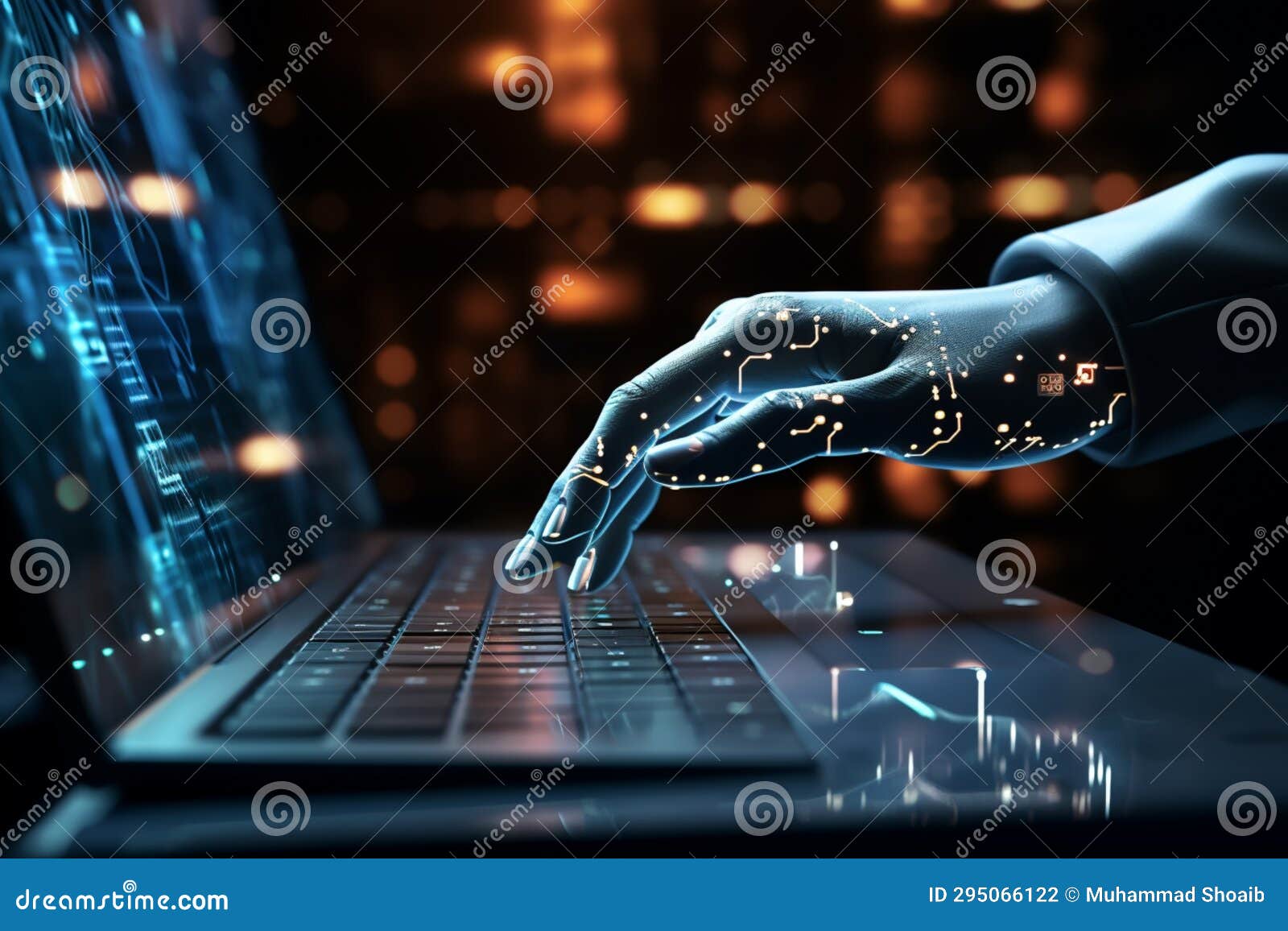 Coding Monitor Touched By Robotic Hands Demonstrating Advanced