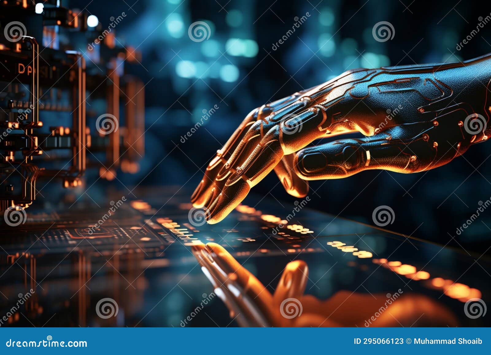 Coding Monitor Touched By Robotic Hands Demonstrating Advanced