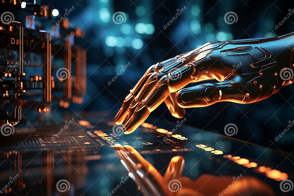 Coding Monitor Touched By Robotic Hands Demonstrating Advanced