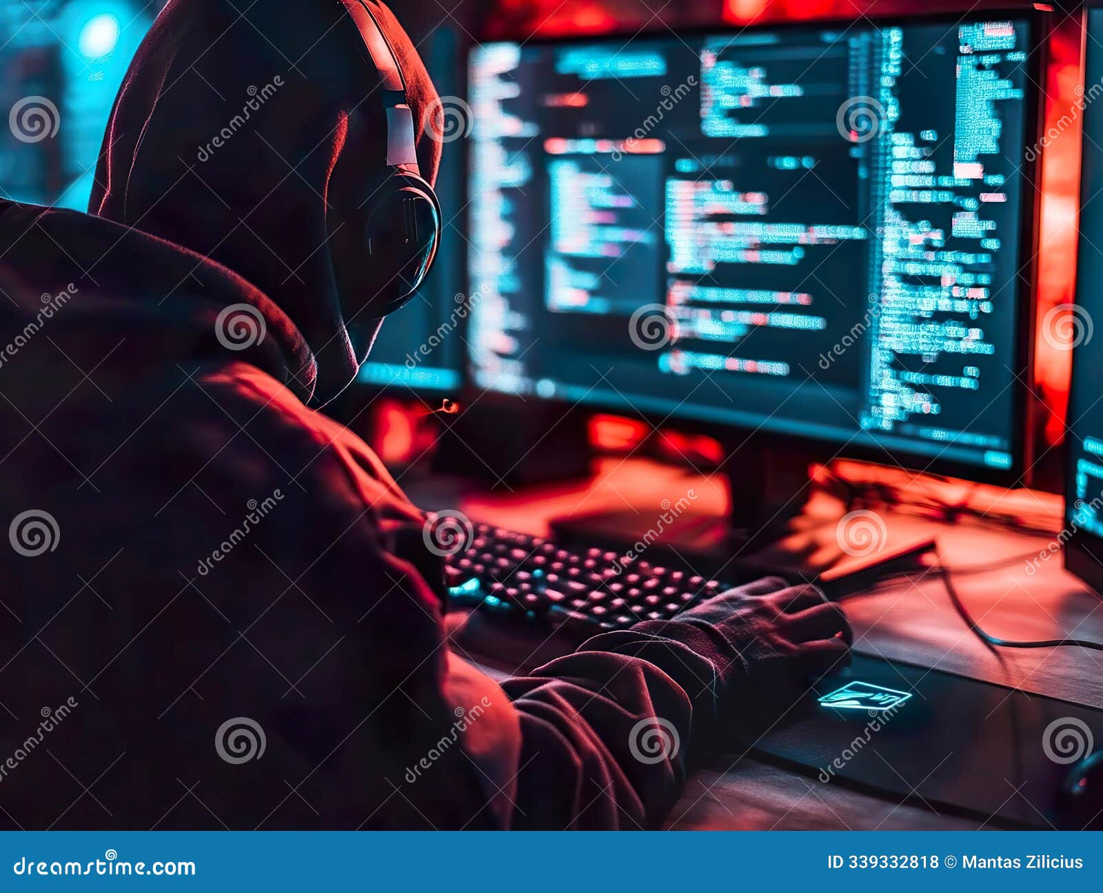 Coding Overlay And Hacker On Laptop In Dark For Programming Malware 8945