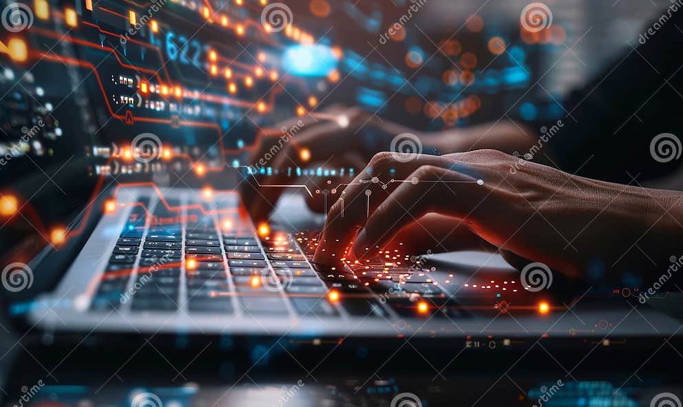 Coding Programmer on Laptop with Circuit Board and JavaScript - Digital Technology Software ...