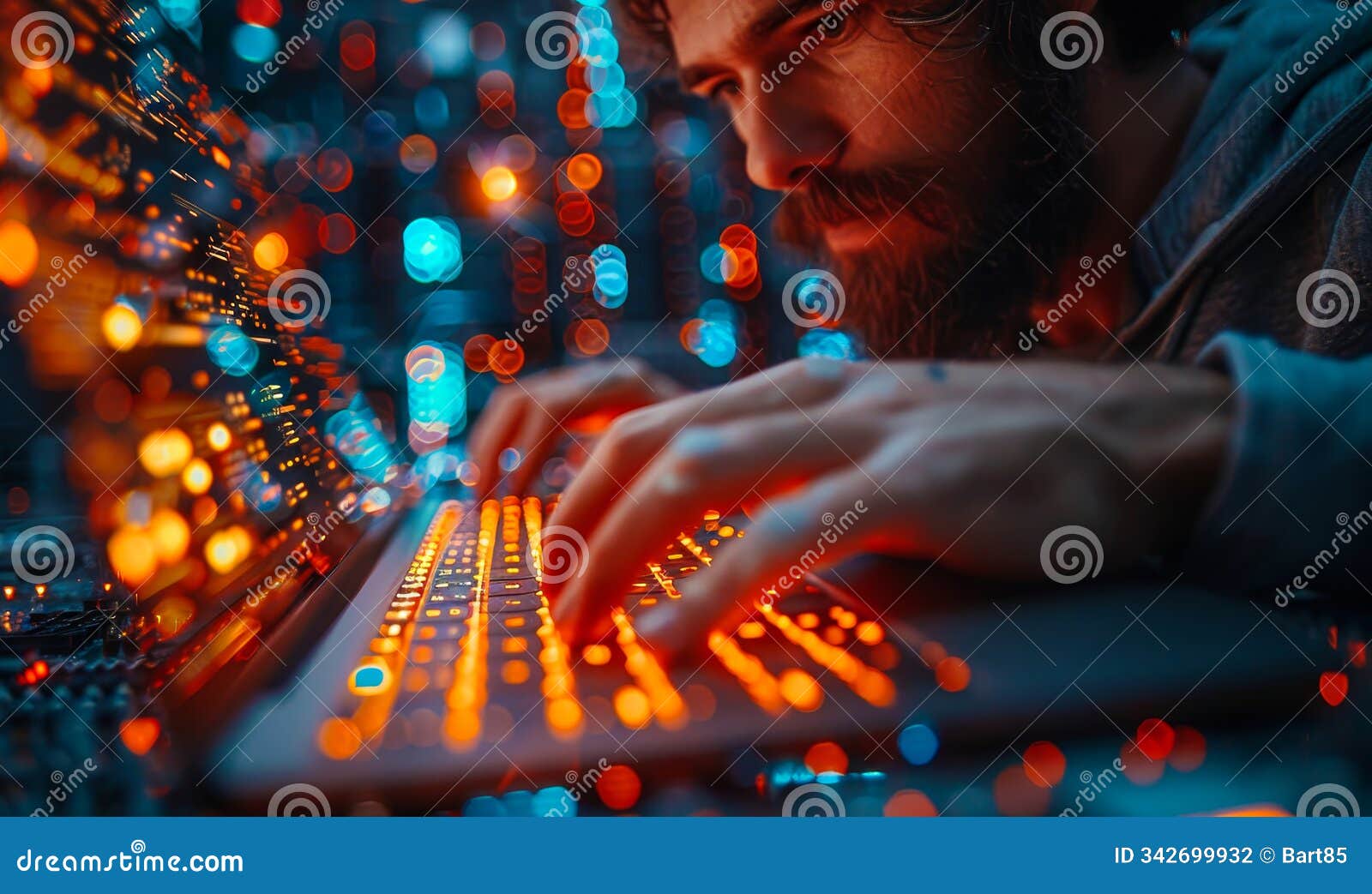 Coding Programmer Working on Laptop with Circuit Board and Javascript ...