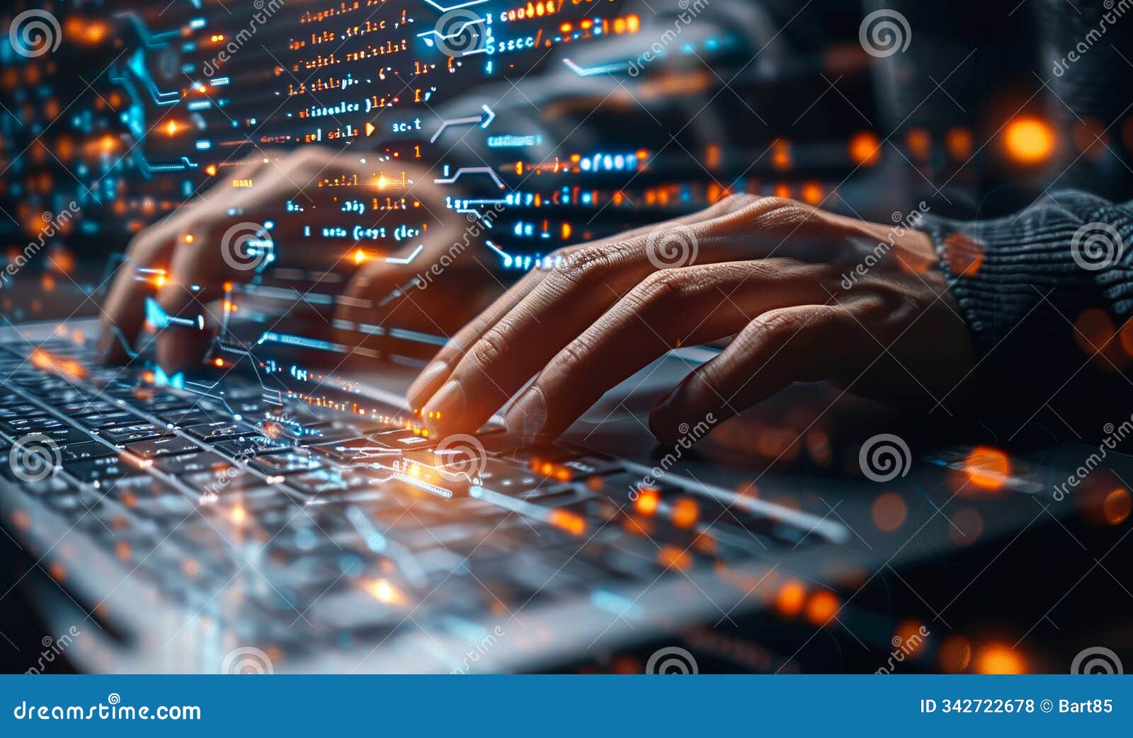 Coding Programmer Working On Laptop Circuit Board Virtual Javascript Screen Software