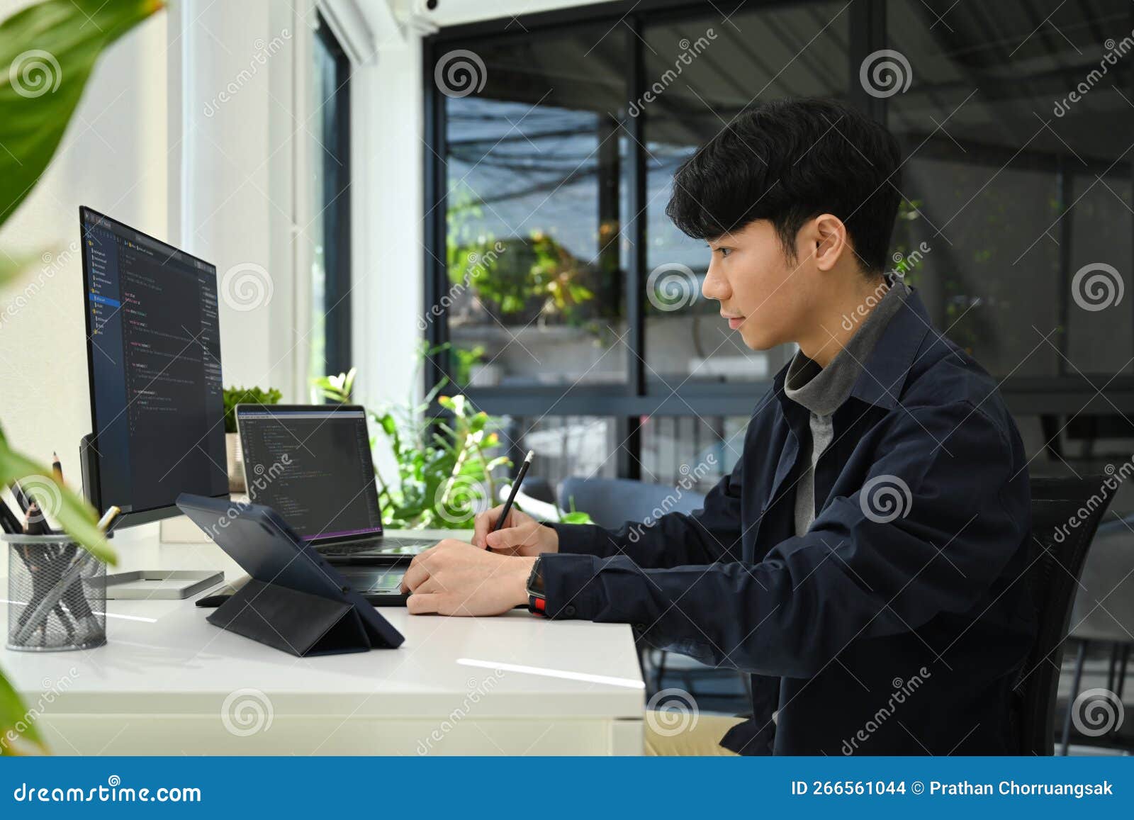 Coding Programmer Working On Software Development On Desktop Computer