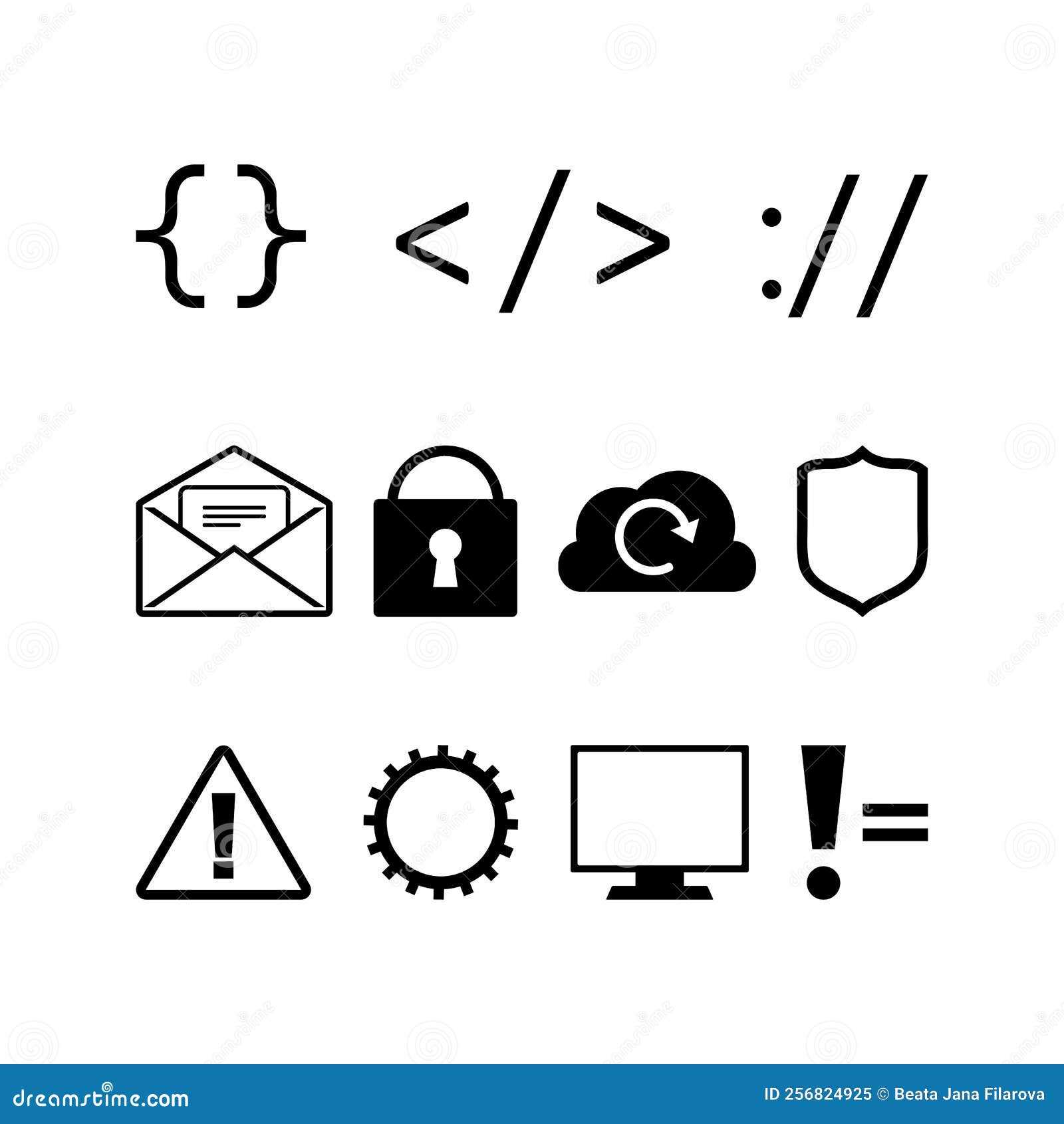 Coding Programming Computer Symbol Black Icon Set Vector Stock Vector ...