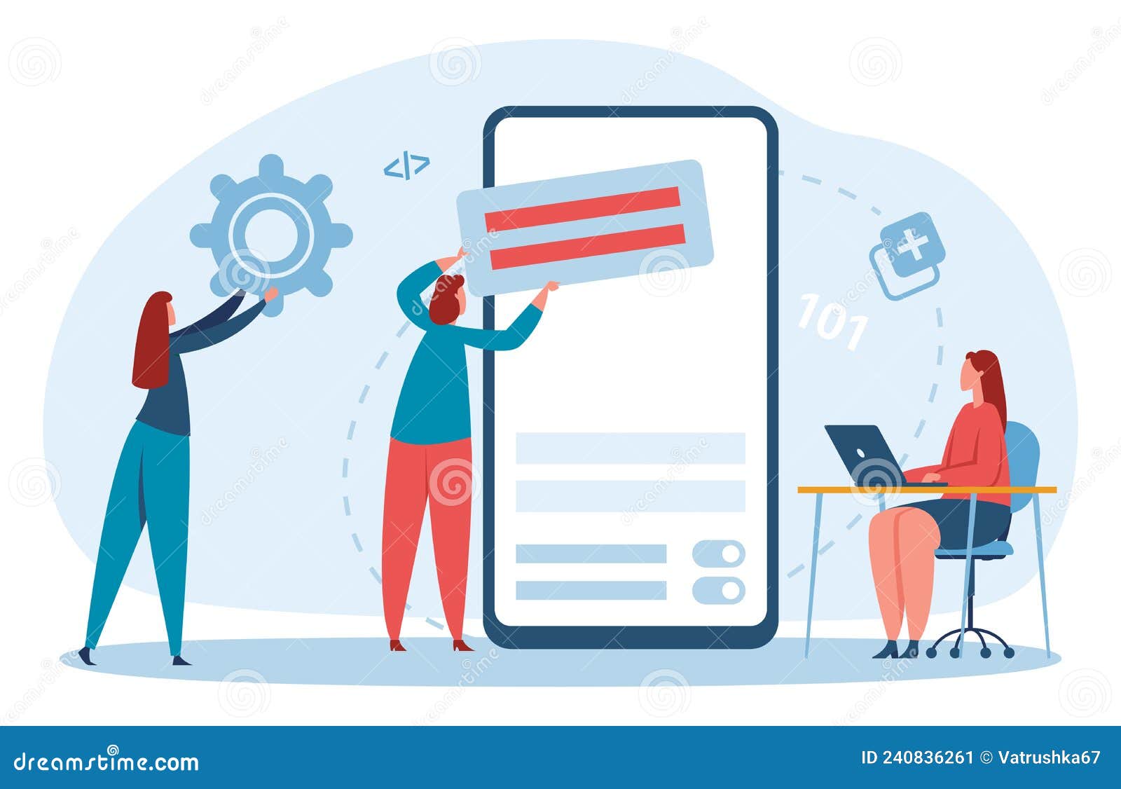 Coding and Programming Concept. Women Working on Laptop, Mobile Screen ...