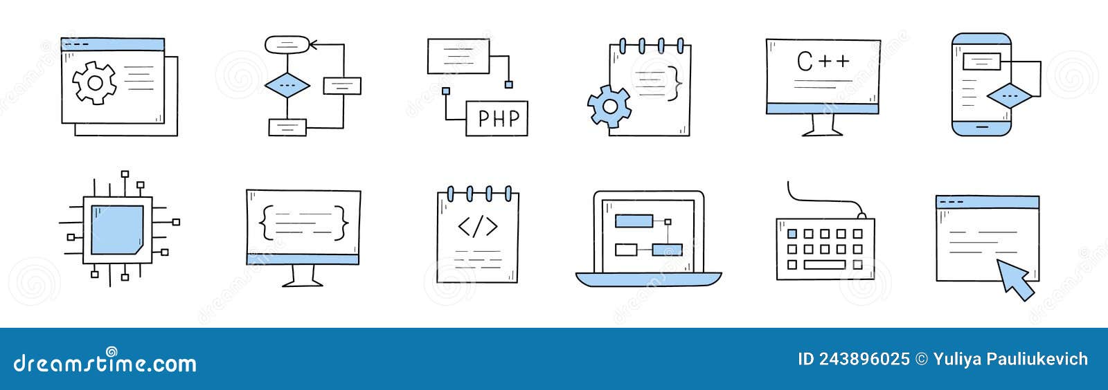 Coding and Programming Doodle Icons Vector Set Stock Vector ...
