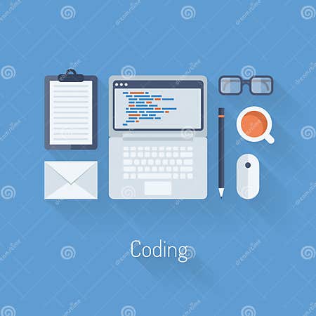 Coding and Programming Flat Illustration Stock Vector - Illustration of ...