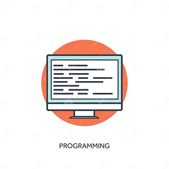 Coding, Programming Icon with Lined Computer. Stock Vector - Illustration of code, program ...